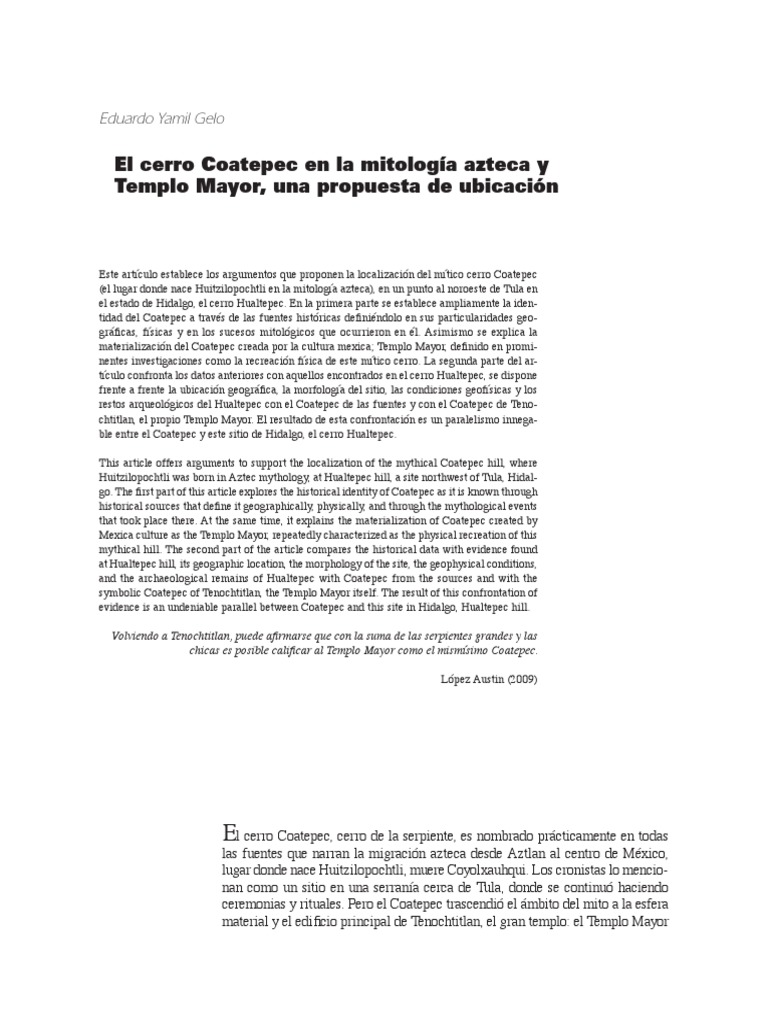 Yamil-El Cerro Coatepec en La Mitología Azteca y Templo Mayor. Una ...