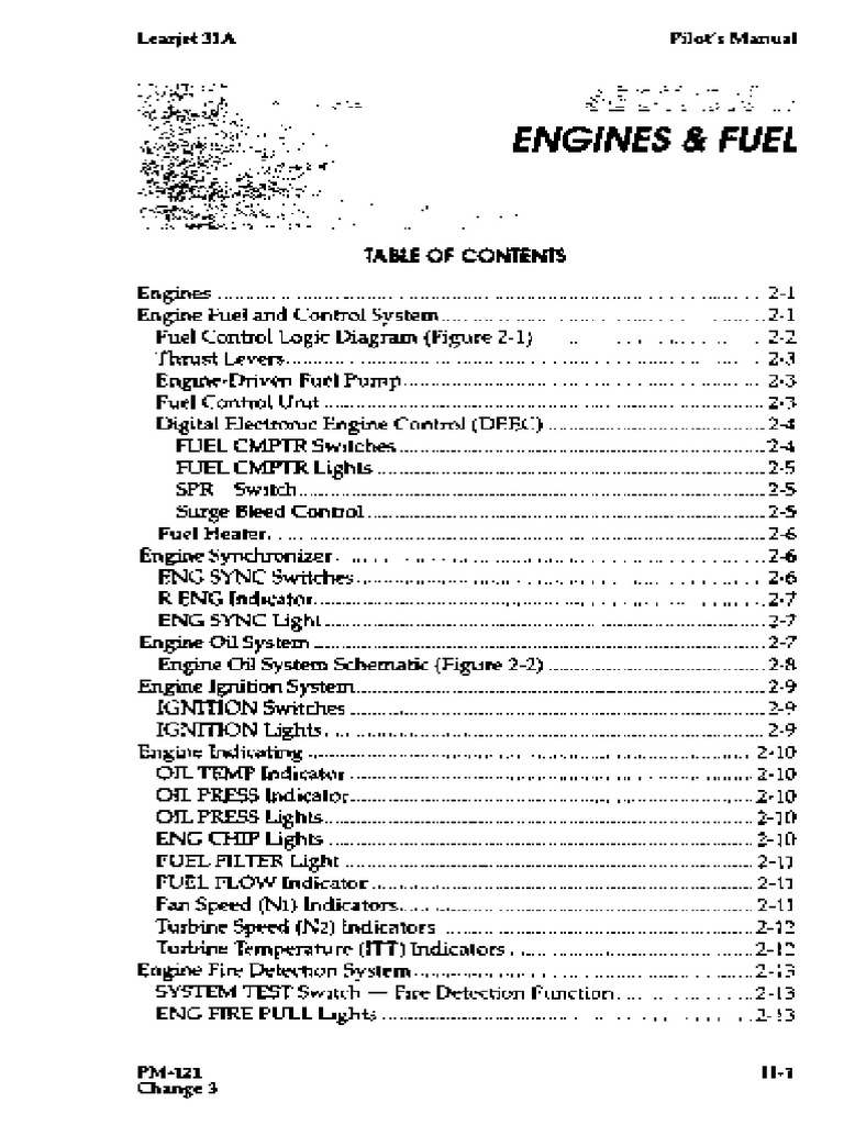 Learjet 31A Aircraft Engines & Fuel Pilot's Manual | PDF