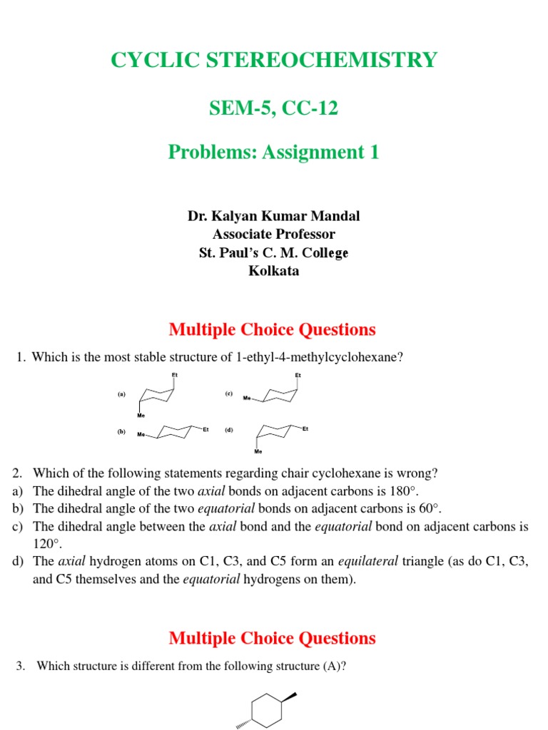 Cyclic Stereochemistry Assignment I | PDF