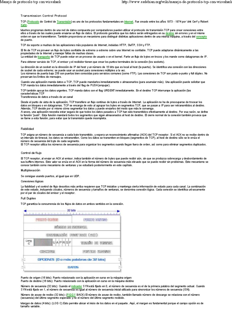 Manejo de Protocolo TCP Con Wireshark | PDF | Protocolo de Control de ...