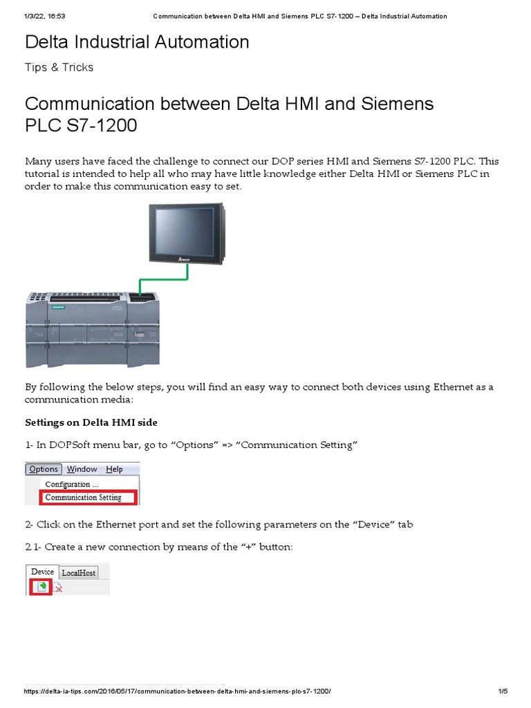 Communication Between Delta HMI and Siemens PLC S7-1200 - Delta ...