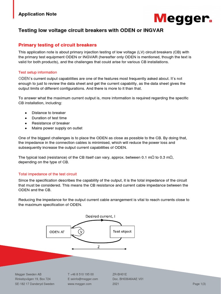 Testing Low Voltage Breakers With ODEN or INGVAR | PDF