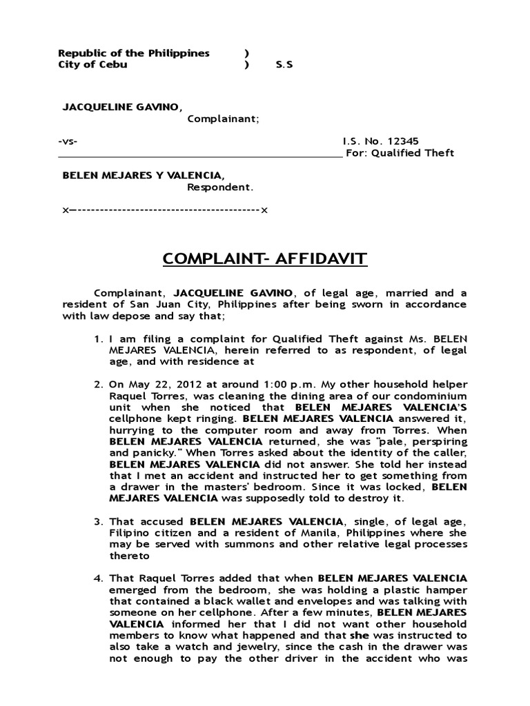 Complaint Affidavit | PDF | Justice | Crime & Violence