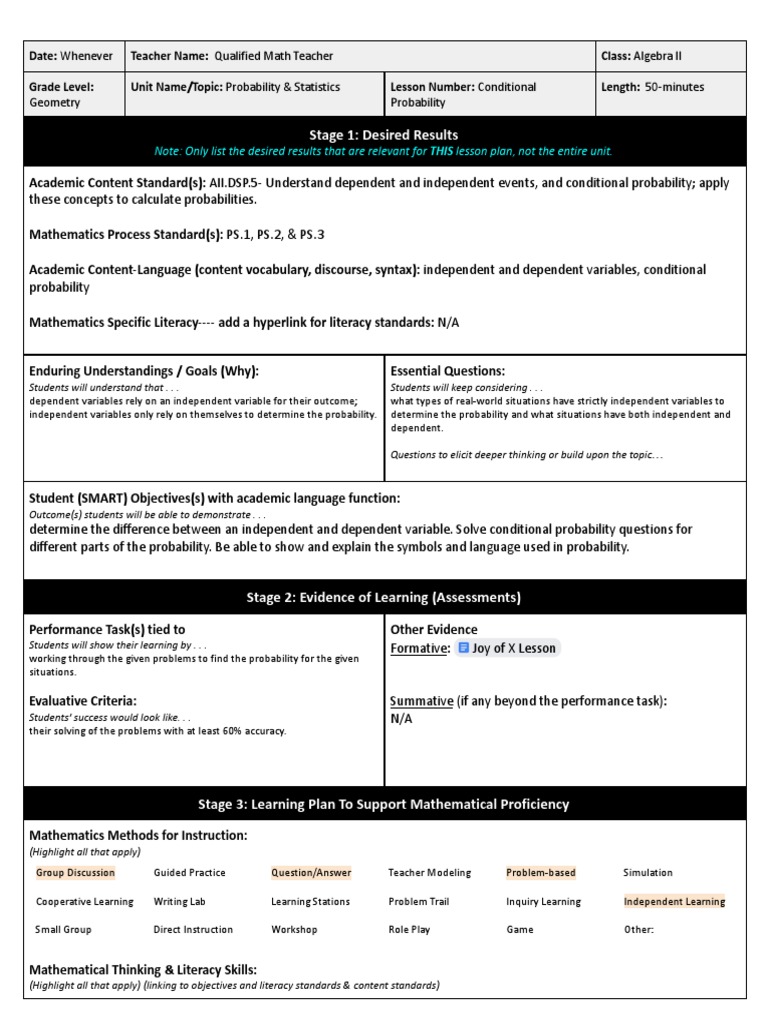Joy of X Lesson Plan | PDF | Teachers | Teaching Mathematics