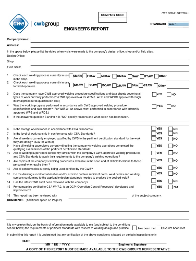 Engineer'S Report: Company Code | Download Free PDF | Welding ...