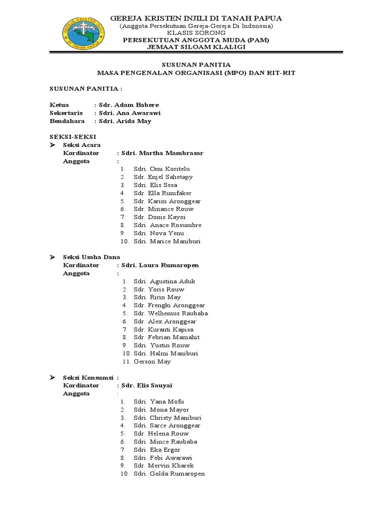 Susunan Panitia Mpo Dan Rit-Rit | PDF