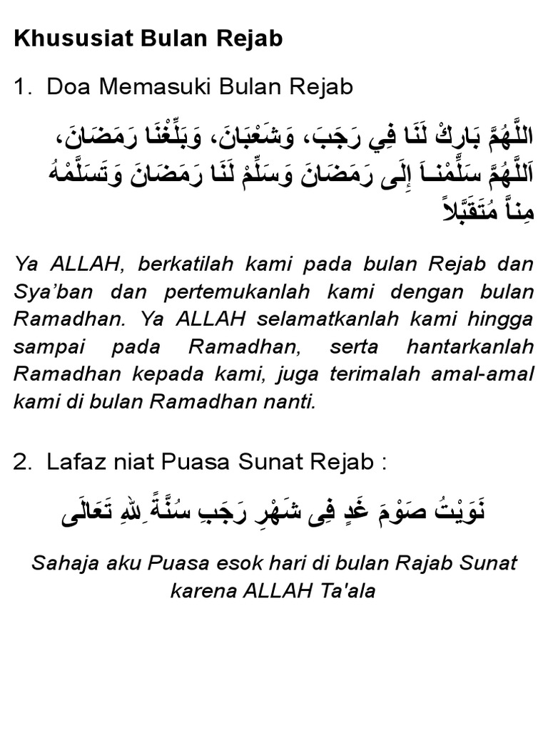 Khasiat Bulan Rejab: Doa, Puasa Sunat dan Amalan Wajib | PDF