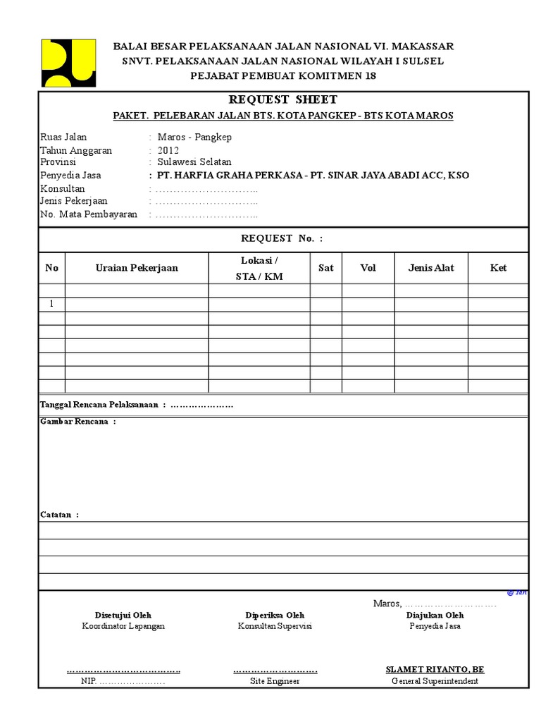 CONTOH Request Sheet | PDF