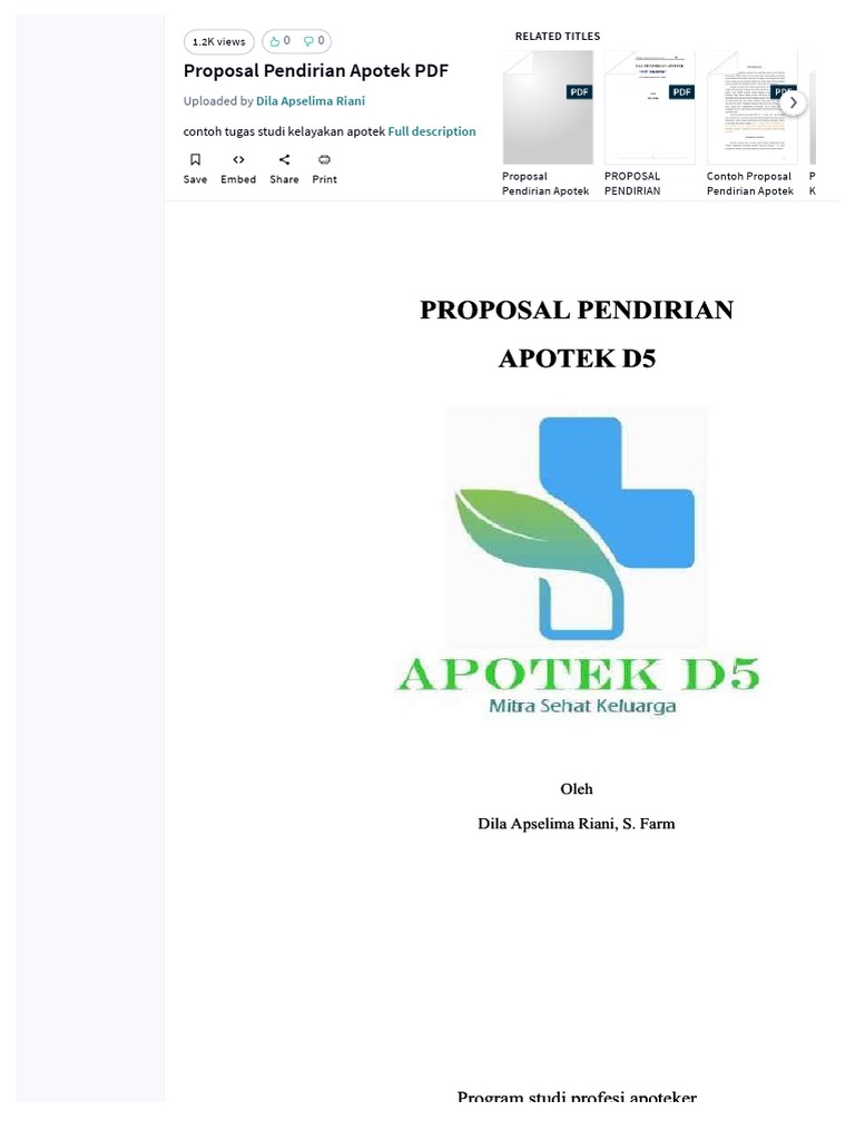 PDF Proposal Pendirian Apotek PDF | PDF