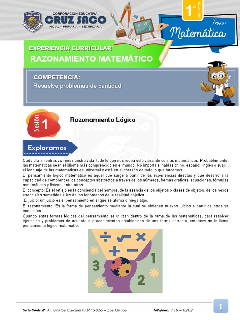 1ºAÑO-RAZONAMIENTO MATEMÁTICO-S1-Razonamiento Lógico 1 | PDF