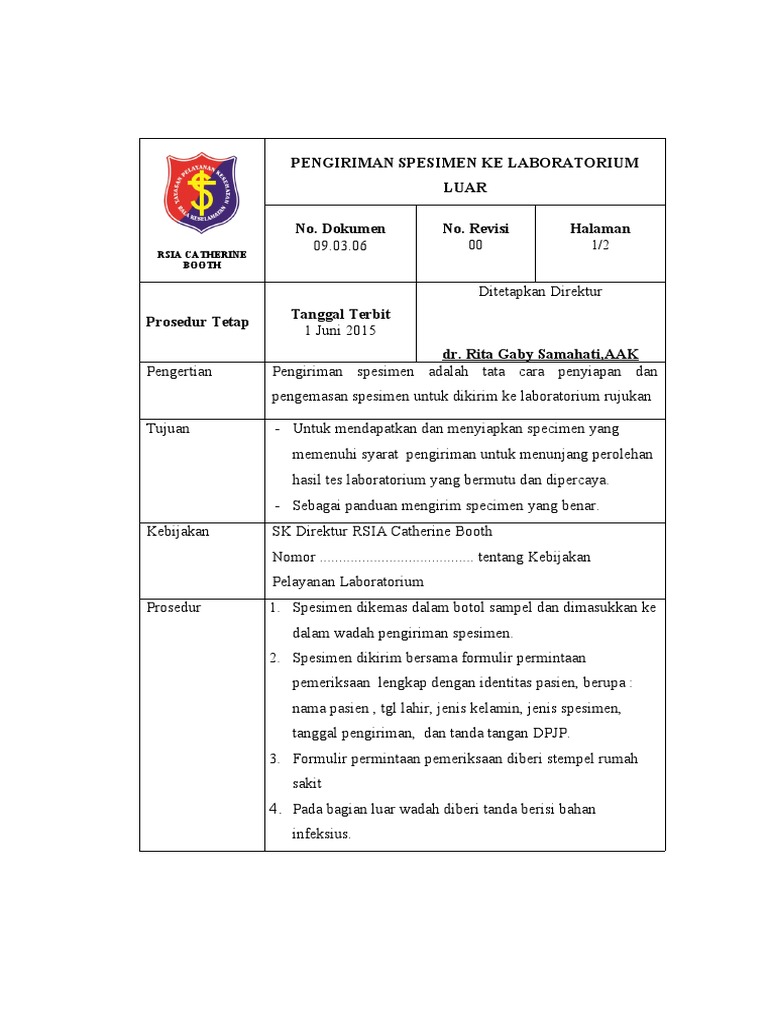 Prosedur Pengiriman Spesimen Laboratorium | PDF