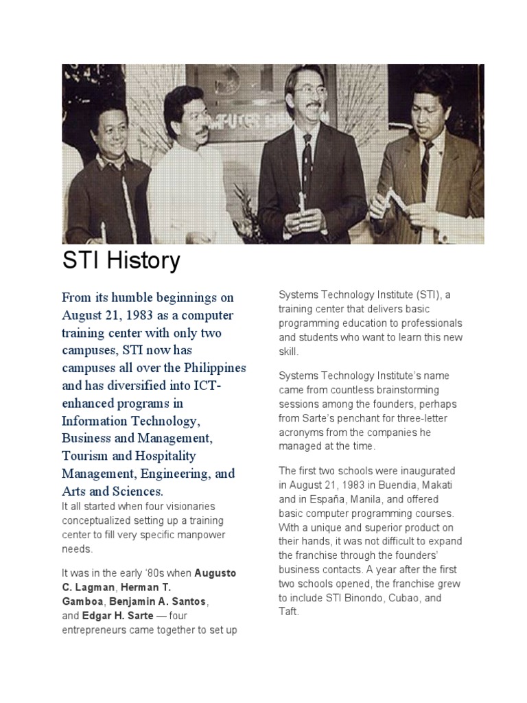 STI History: C. Lagman, Herman T. Gamboa, Benjamin A. Santos | PDF ...