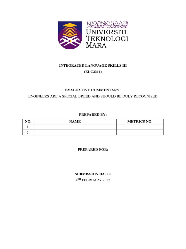 Elc231 - Evaluative Commentary | PDF | Engineer