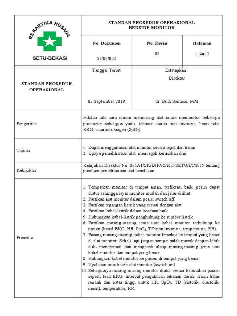 SOP Pemasangan Bedside Monitor | PDF