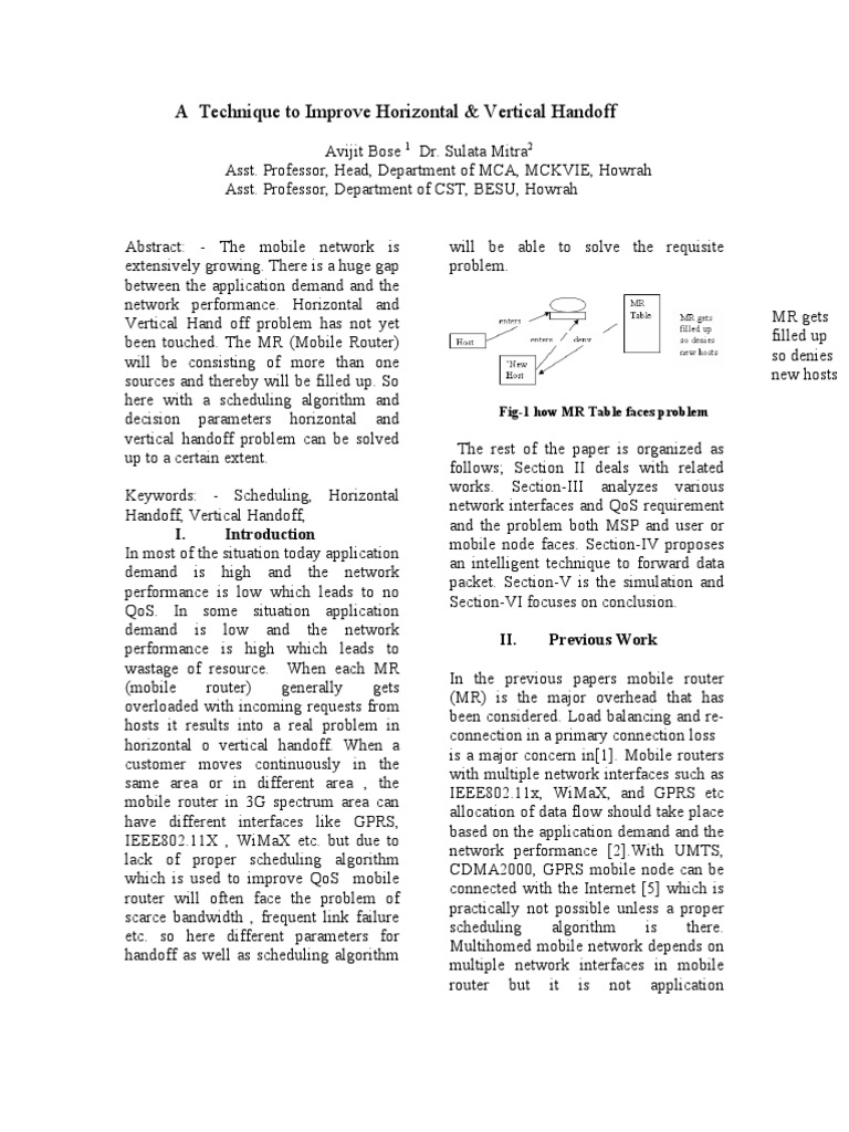 A Technique To Improve Horizontal & Vertical Handoff: Fig-1 How MR Table Faces Problem | PDF ...
