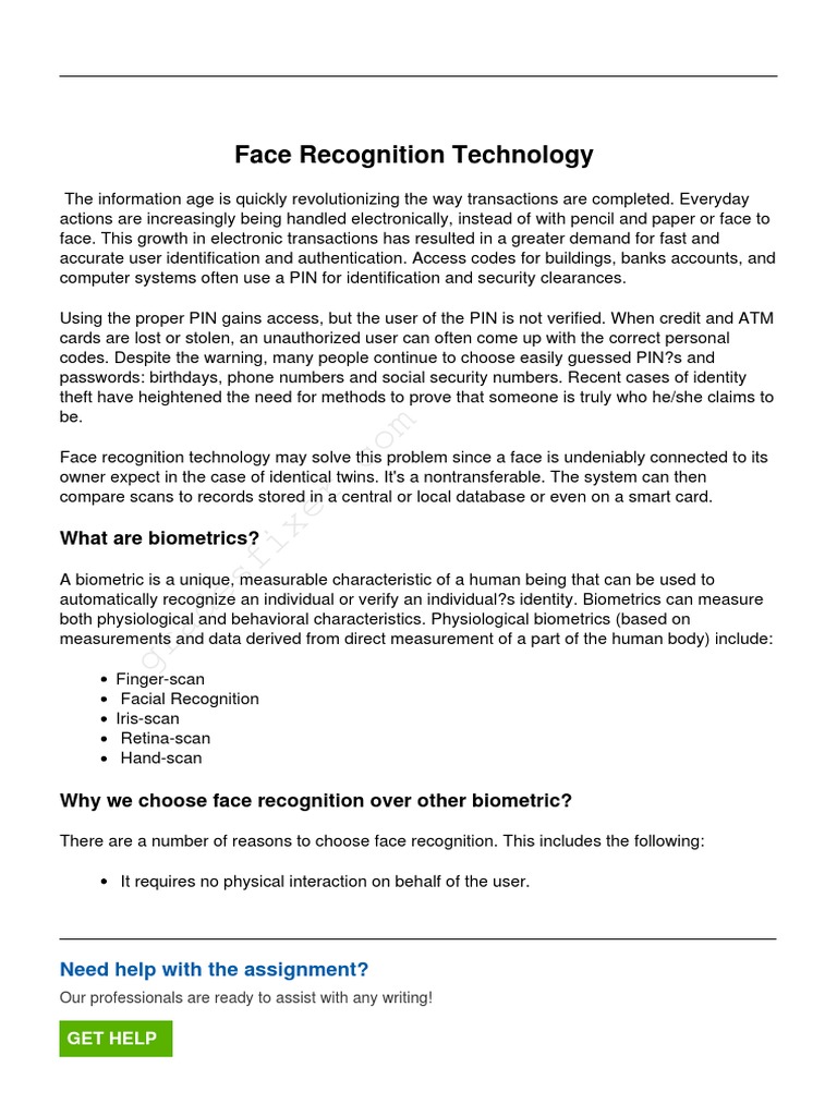 Face Recognition Technology: What Are Biometrics? | PDF | Biometrics ...