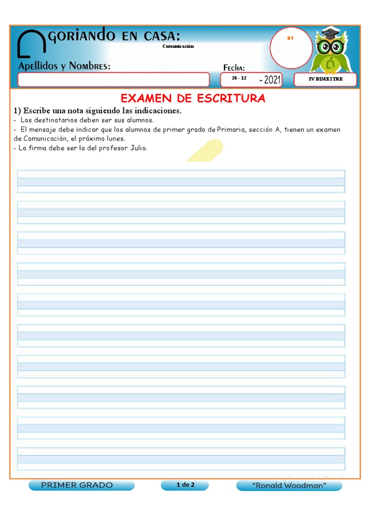 Examen de Escritura | PDF