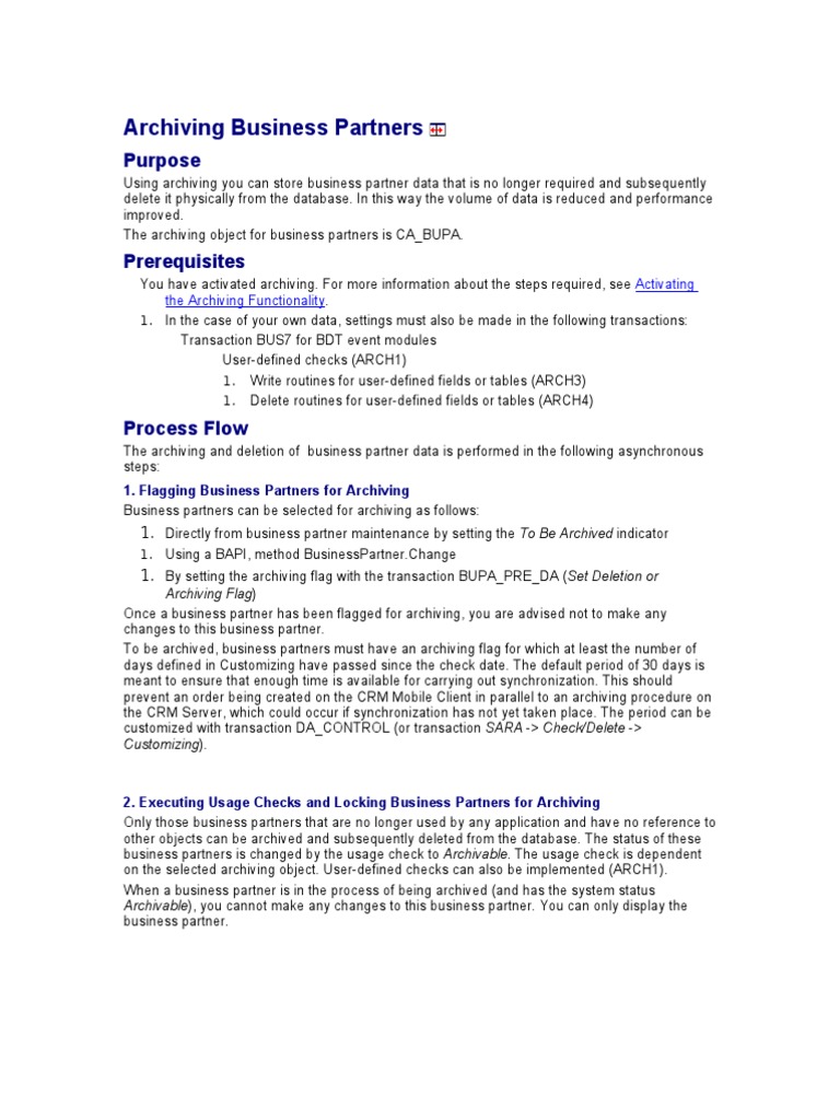 Archiving Business Partners | PDF | Database Transaction | Databases