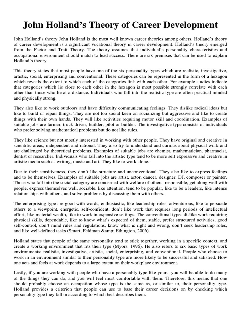 John Holland's Theory of Career Development | PDF