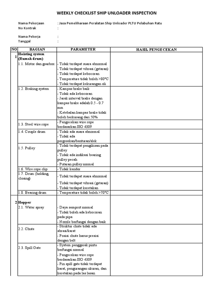 Weekly Checklist SPV | PDF