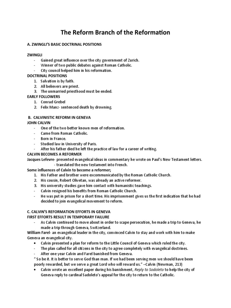 The Reform Branch of The Reformation | PDF | John Calvin | Calvinism