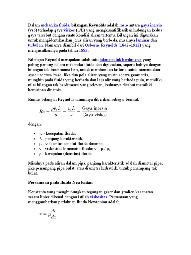 Definisi dan Rumus Bilangan Reynolds | PDF