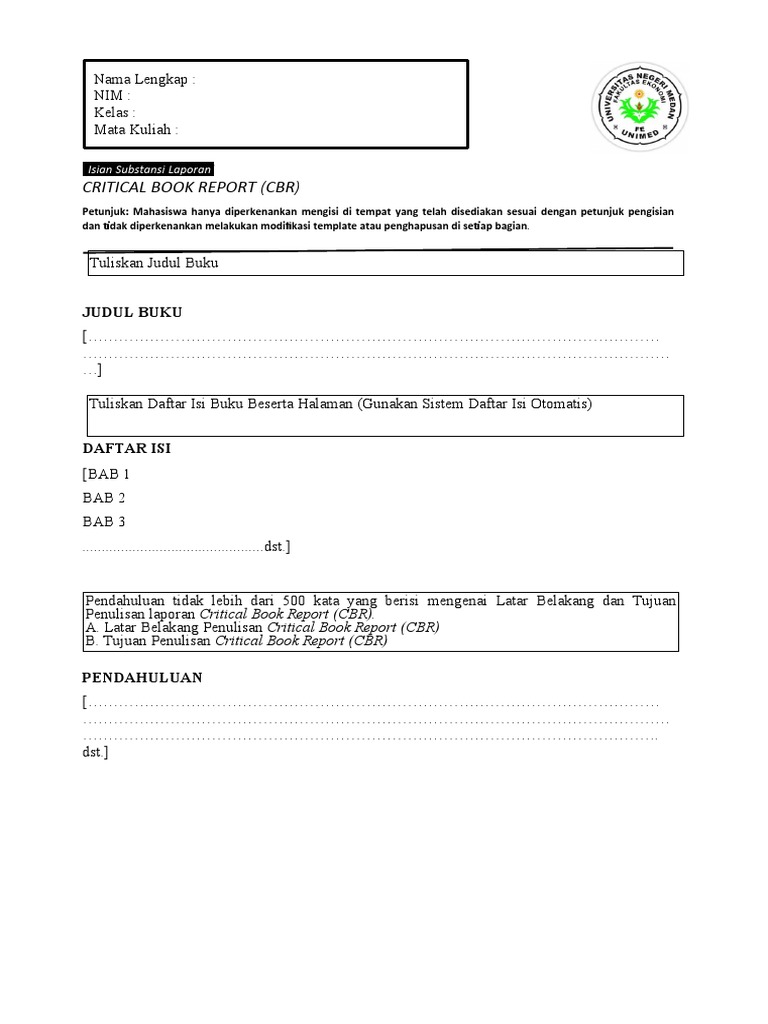 Template Tugas Critical Book Report (CBR) | PDF