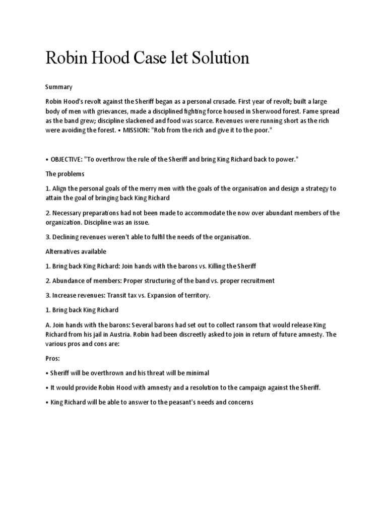 Robin Hood Case Study: Strategy Solutions | PDF | Richard I Of England | Robin Hood