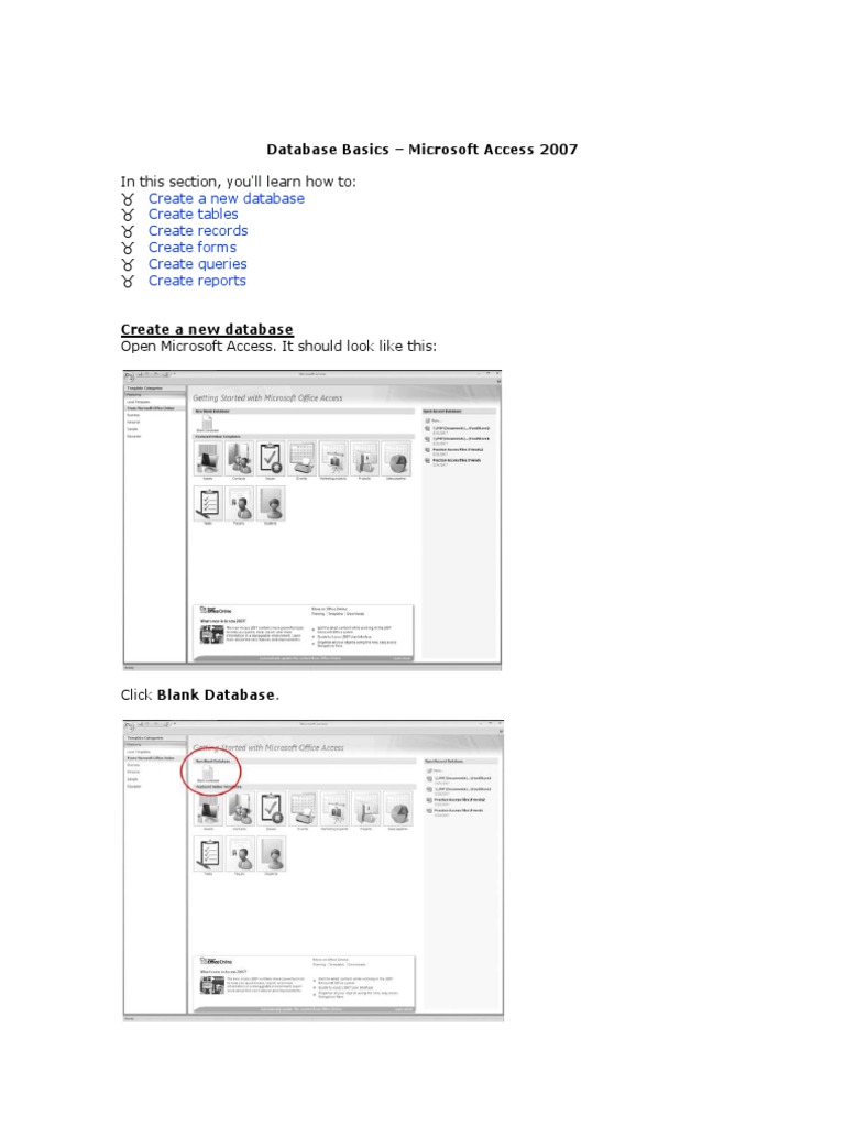 Create A New Database Create Tables Create Records Create Forms Create Queries Create Reports 7348
