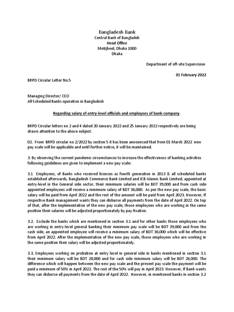 Bangladesh Bank issues new pay scale guidelines | PDF | Salary | Economies