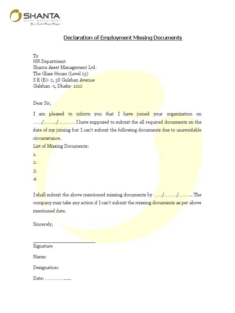 Missing Document Declaration | PDF