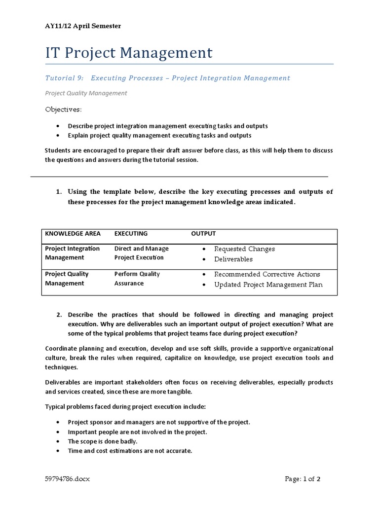 ITPM Tutorial 9 | PDF | Project Management | Evaluation