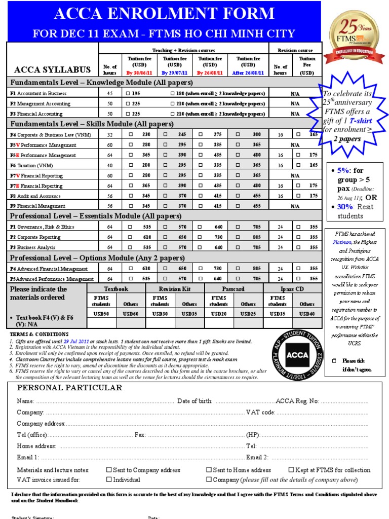 ACCA Enrolment Form HCMC Dec 11 As at 27 Apr 111 | PDF | Accounting ...
