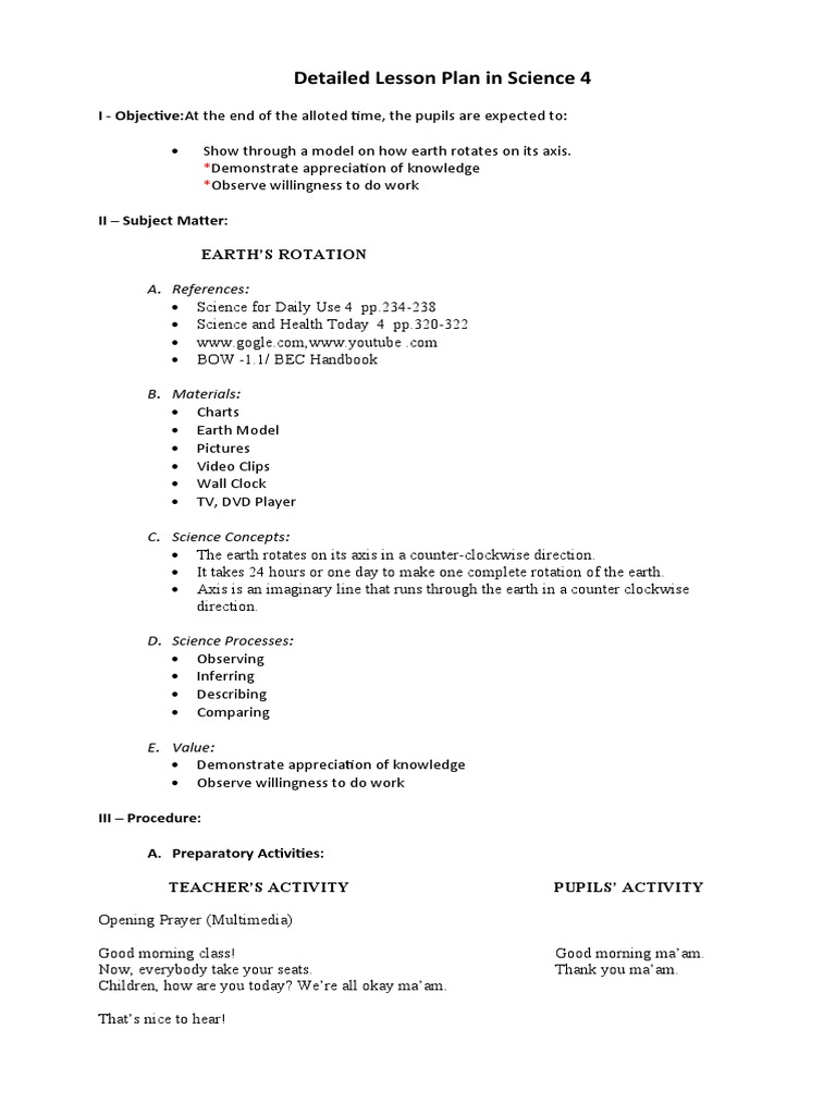 Lesson Plan-Rotation of Earth | PDF | Rotation | Earth