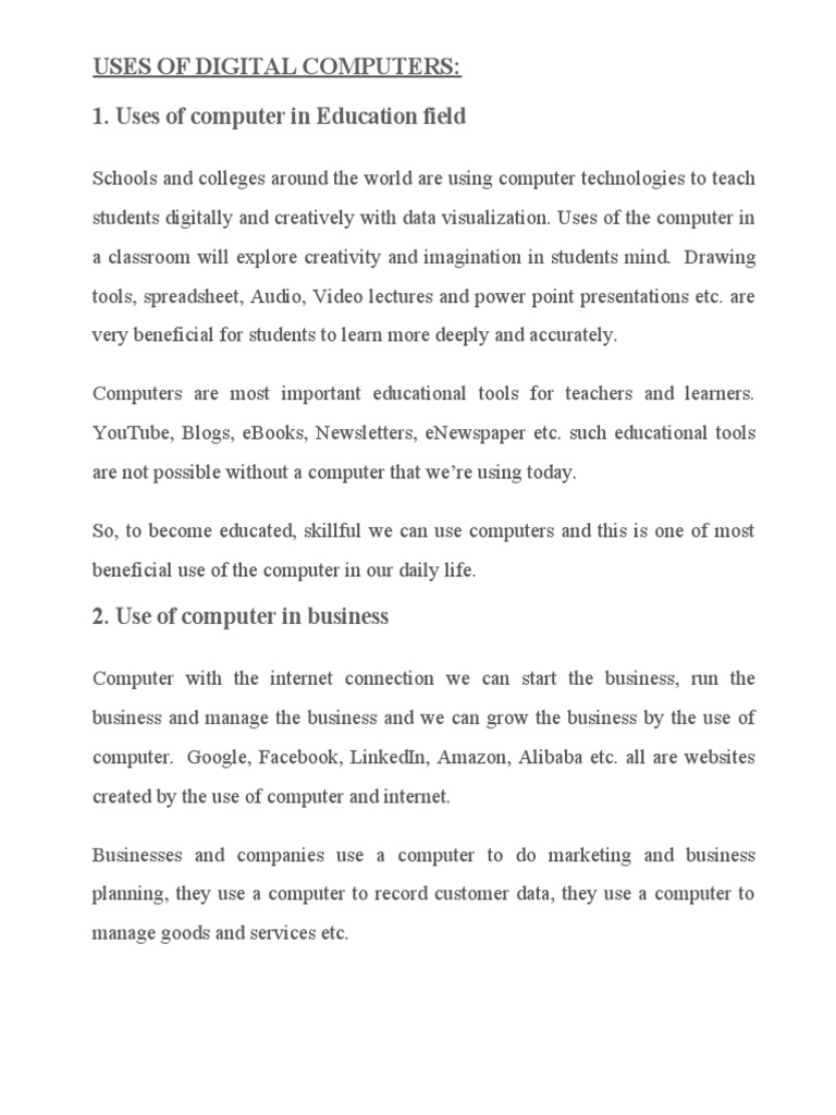 Uses of Digital Computers | PDF | Internet | Websites