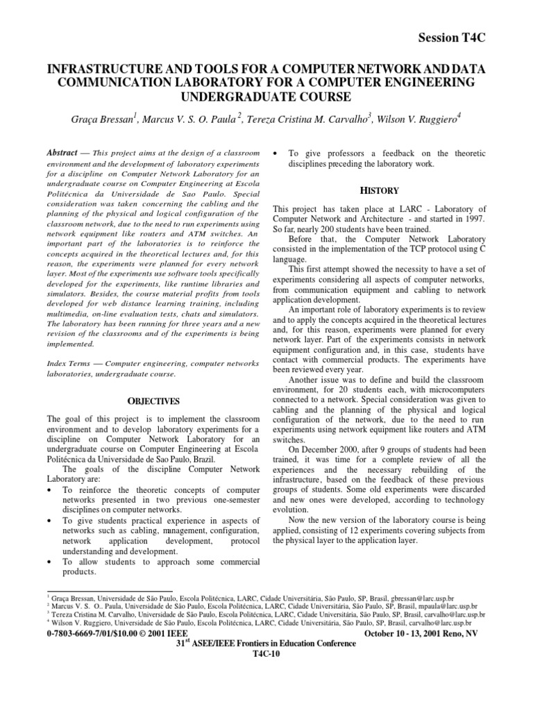 Session T4C Infrastructure and Tools For A Computer Network and Data Communication Laboratory ...
