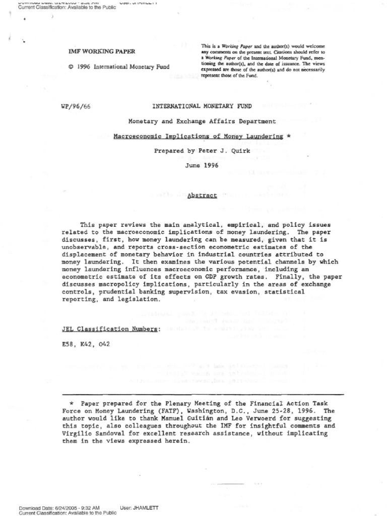 Peter Quirk 1996 IMF Money Laundering Essay | PDF