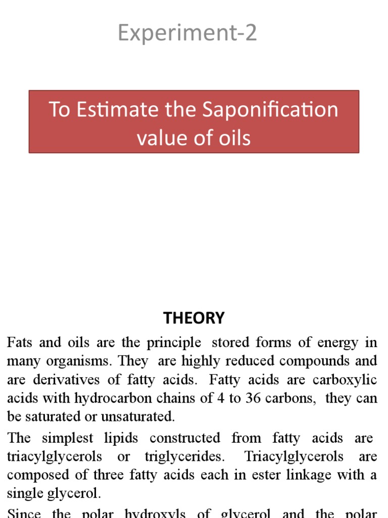 Experiment 2 - Saponification Value | PDF | Triglyceride | Fatty Acid