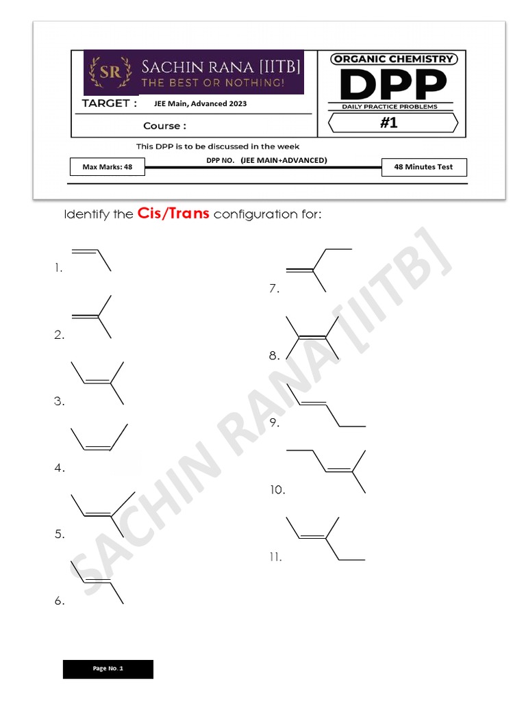 DPP 1,2,3,4,5 Geometrical Isomerism | PDF | Chemical Substances | Molecules