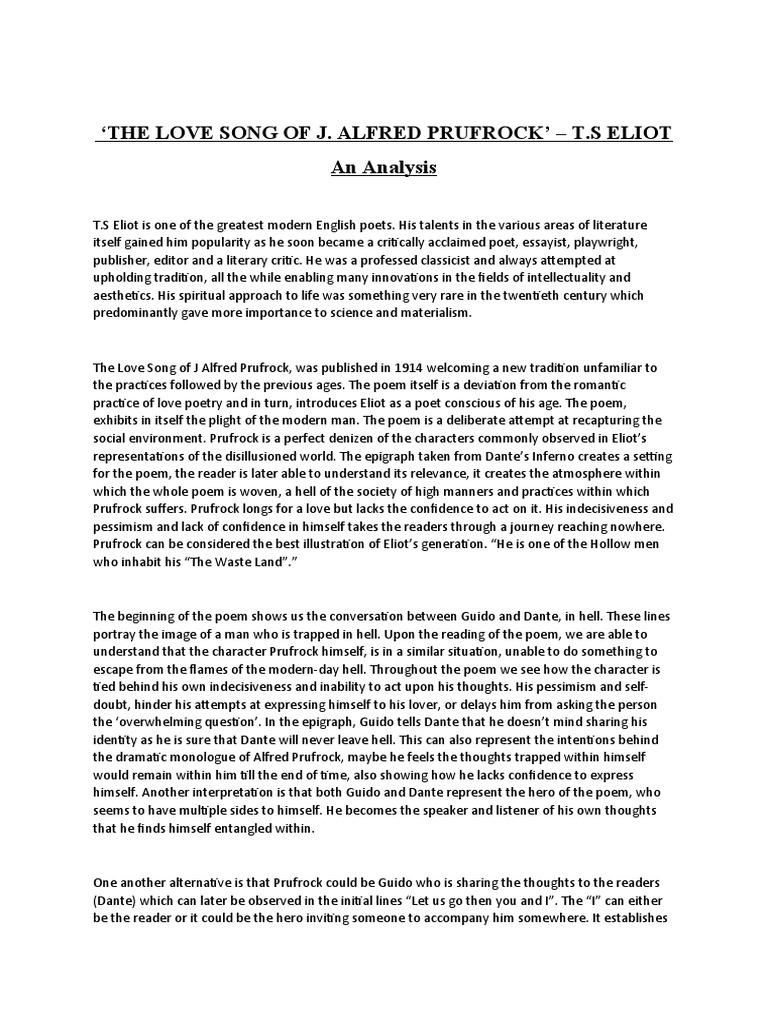 Analysis of The Love Song of J.Alfred Prufrock. | PDF