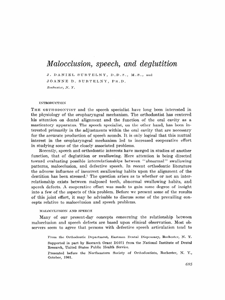 Malocclusion Speech And Deglutition Pdf