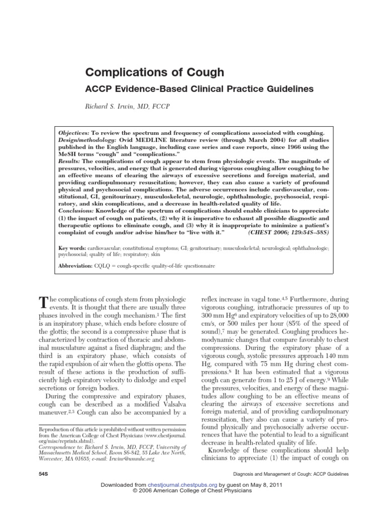 Complications of Cough: ACCP Evidence-Based Clinical Practice ...