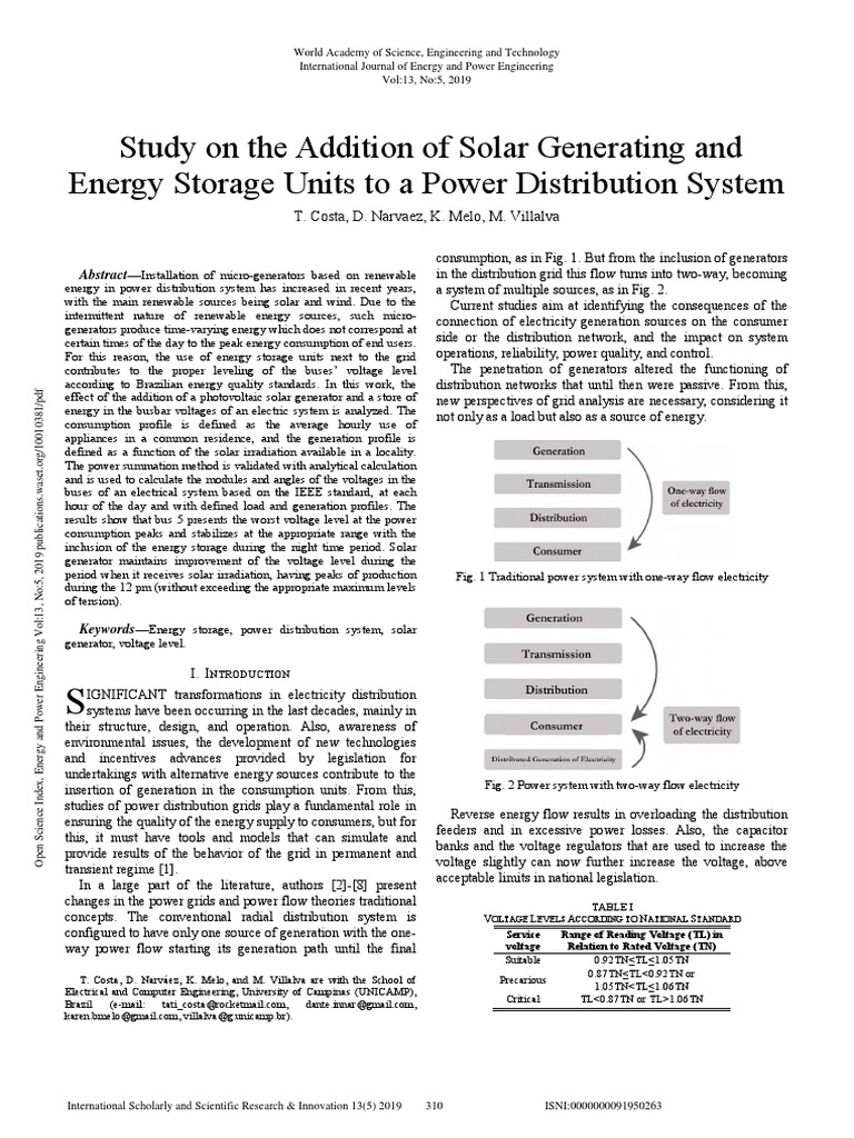 2019 Study On The Addition of Solar Generating and Energy Storage Units ...