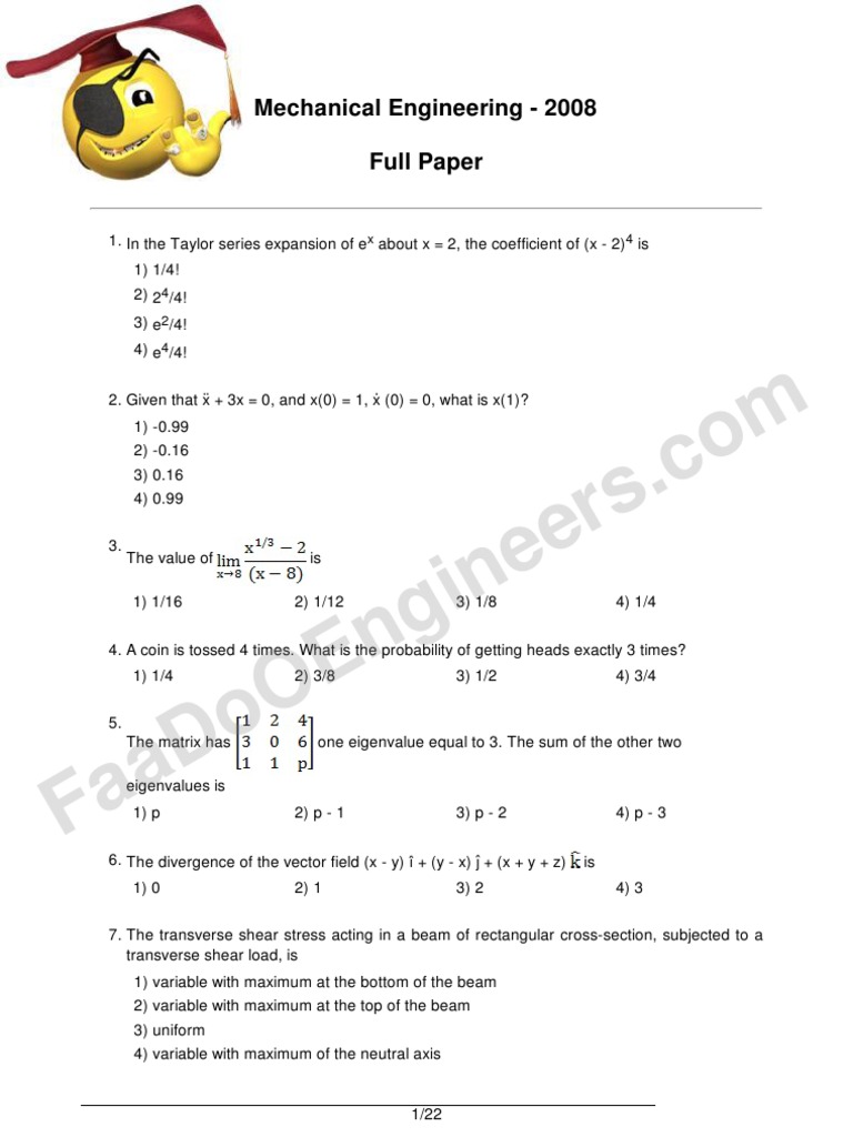 Mechanical Engineering Exam Questions 2008 | PDF | Linear Programming ...