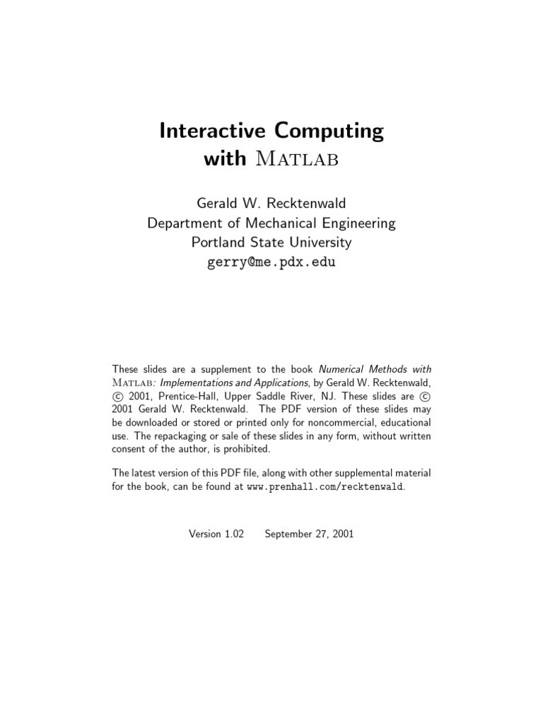 Interactive Computing With: Matlab | PDF | Matlab | Matrix (Mathematics)