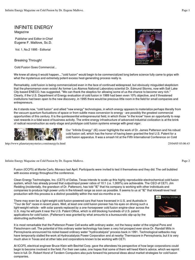 Infinite Energy Magazine On Cold Fusion by Dr. Eugene Mallove | PDF ...