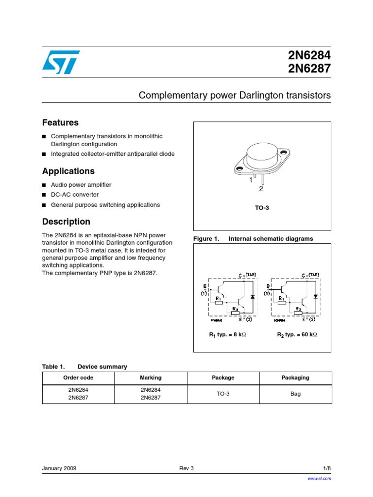 2N6284 | PDF | Bipolar Junction Transistor | Transistor