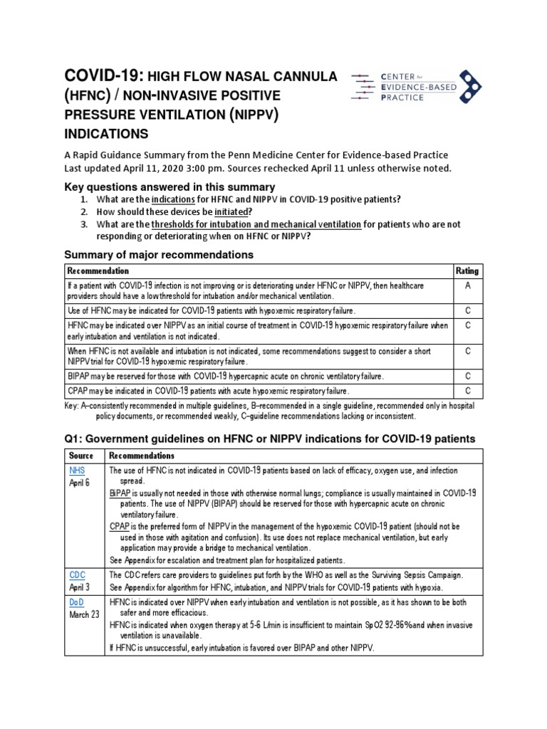 High Flow Nasal Cannula | PDF