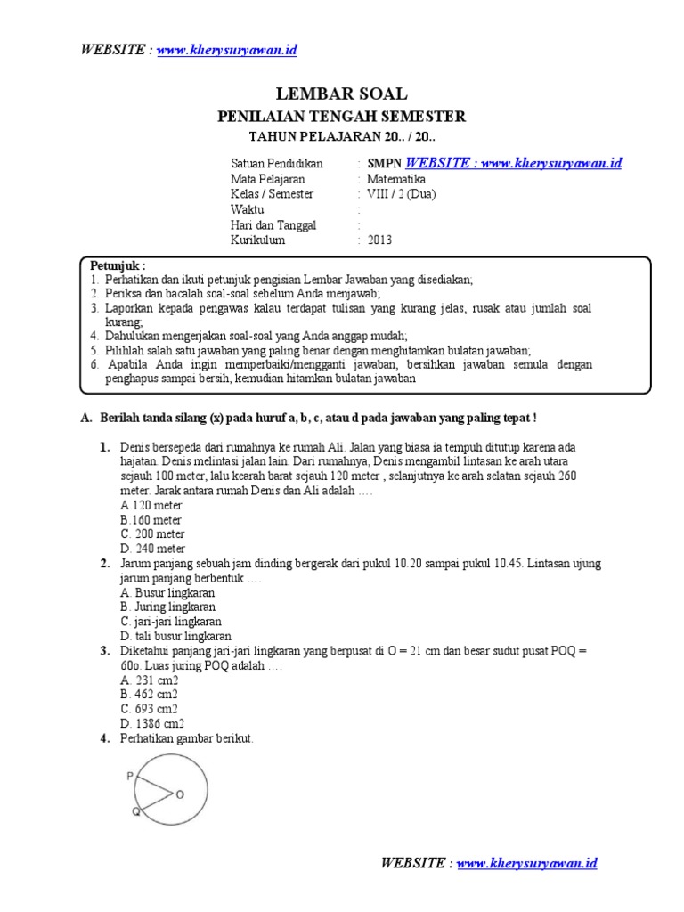 Soal Pts v2 MTK Kelas Viii k13 - Website WWW - Kherysuryawan.id | PDF | Metode & Bahan Ajar ...