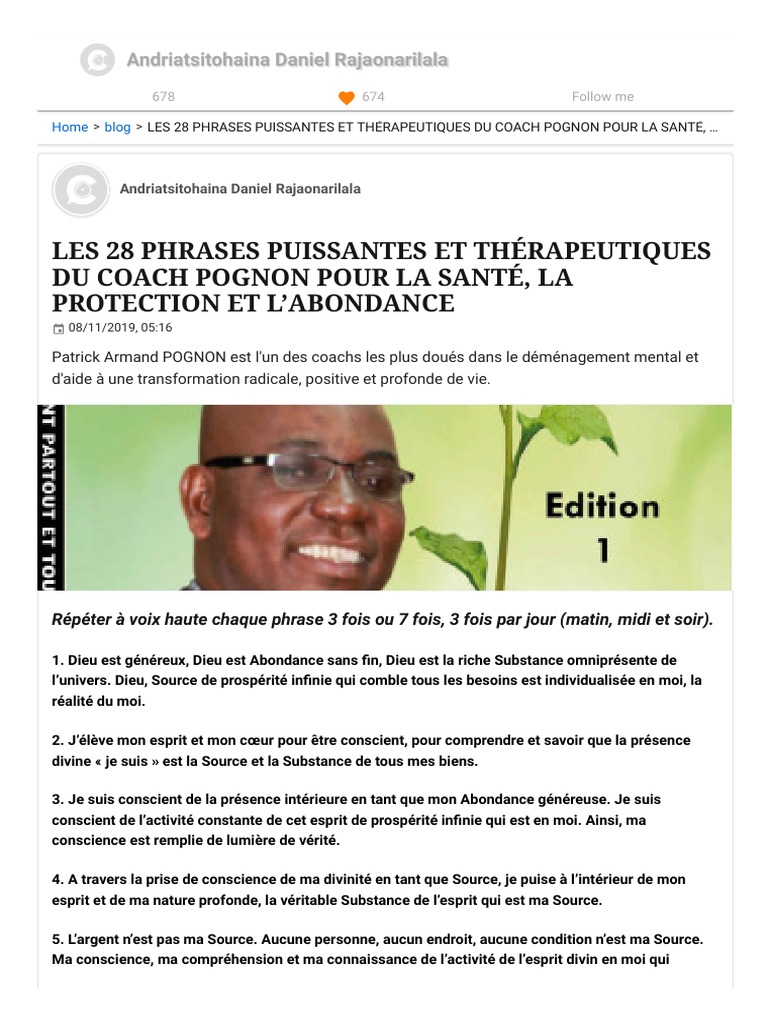 Les 28 Phrases Puissantes Et Thérapeutiques Du Coach Pognon Pour La ...